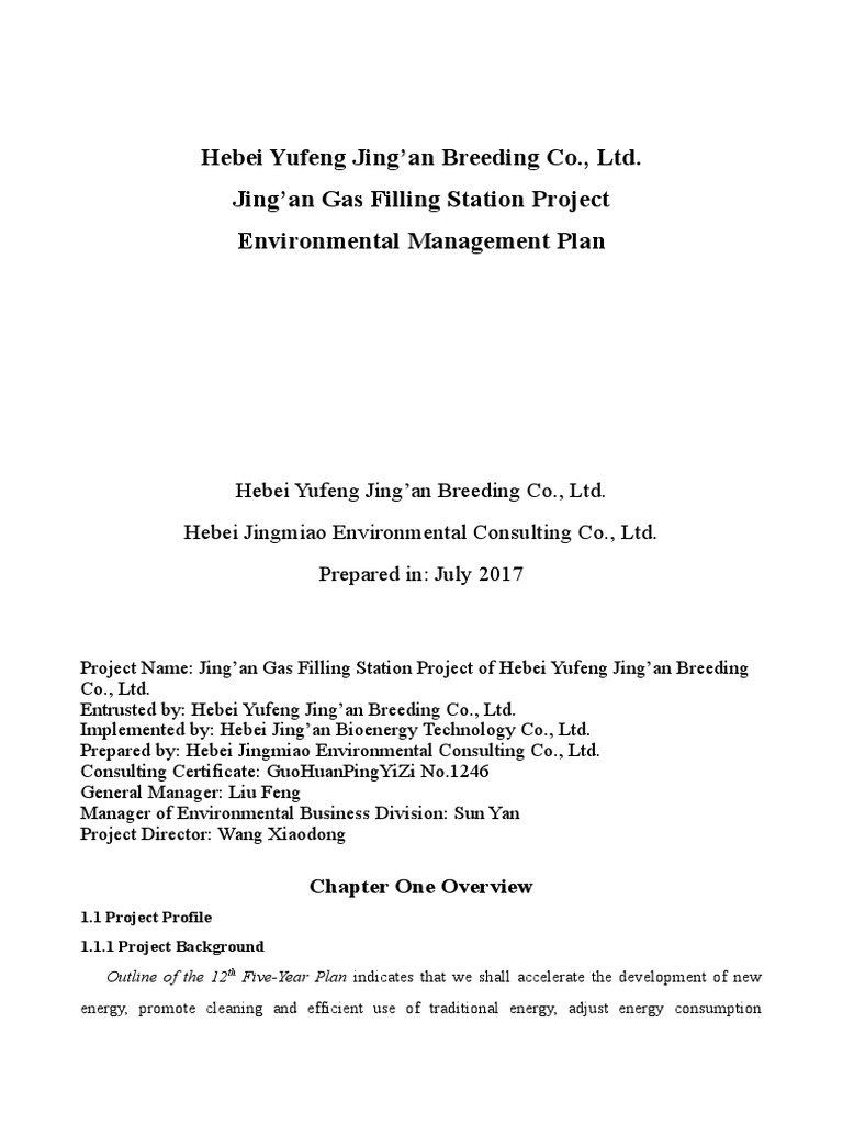 Jing’an Gas Filling Station Environmental Plan | PDF | Explosion | Sewage
