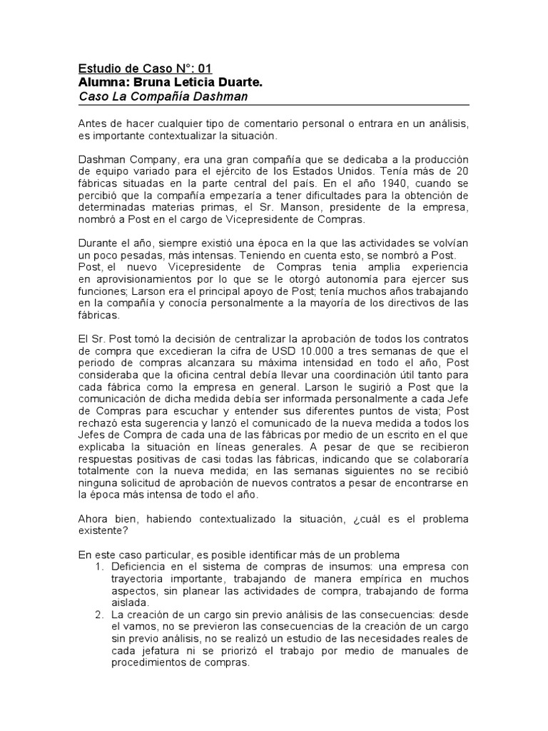 Estudio de Caso N°1. Bruna Duarte. | PDF | Planificación | Business