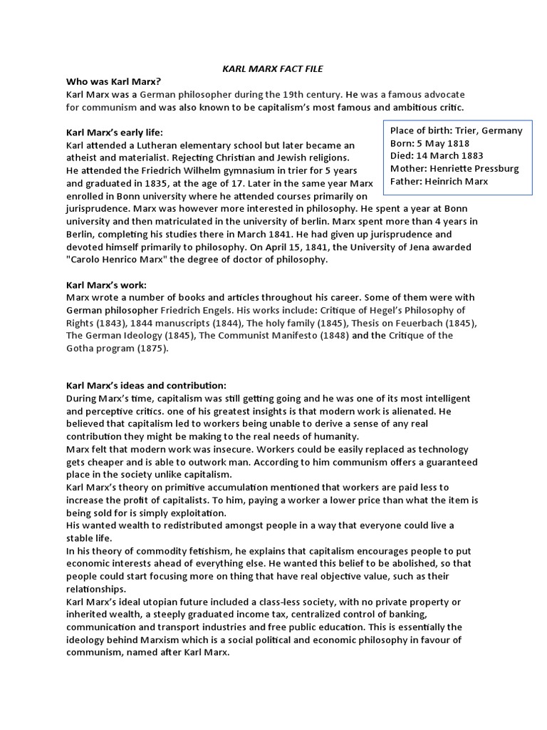 Karl Marx Fact File-2 | PDF | Karl Marx | Capitalism