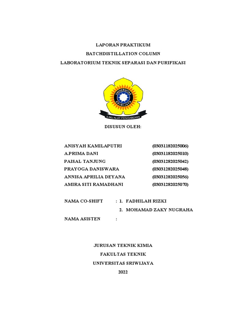 Laptap Batch Distillation Column - Kelompok 1 - B - IDL | PDF