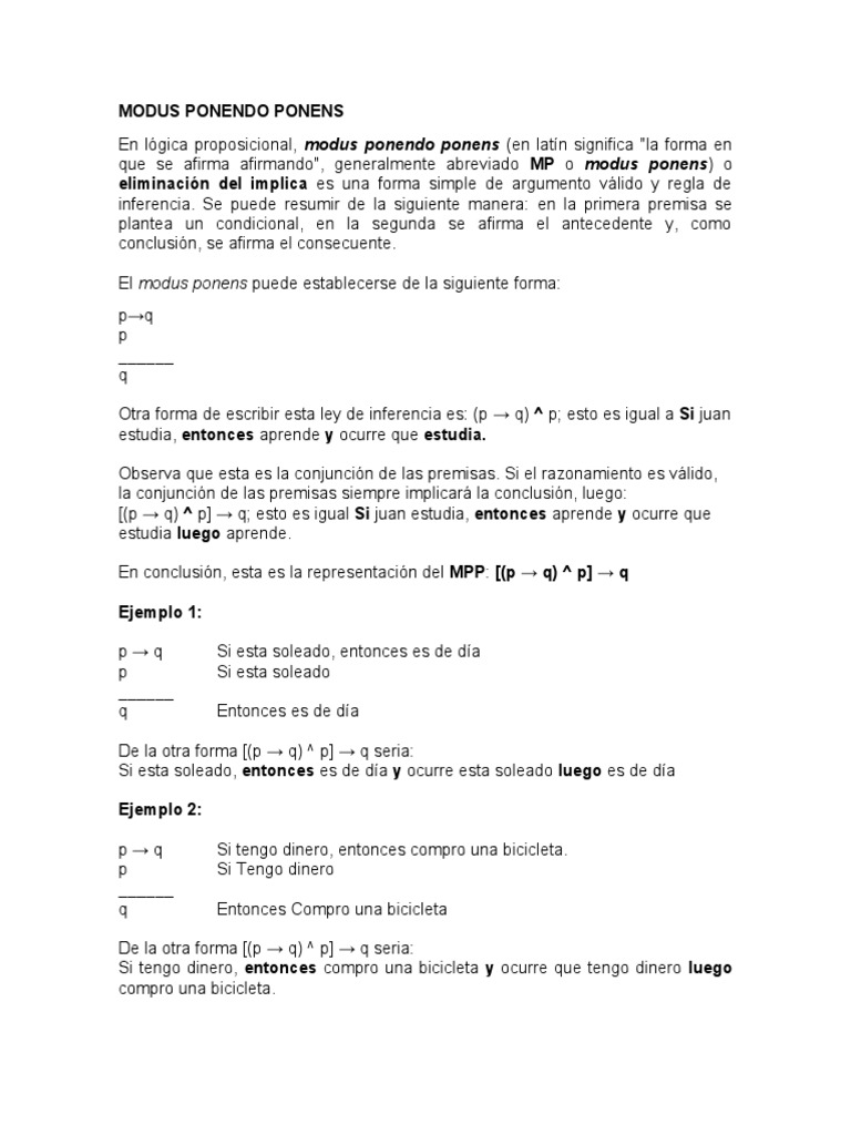 Modus Ponendo Ponens y Modus Tollendo Tollens | PDF | Inferencia ...