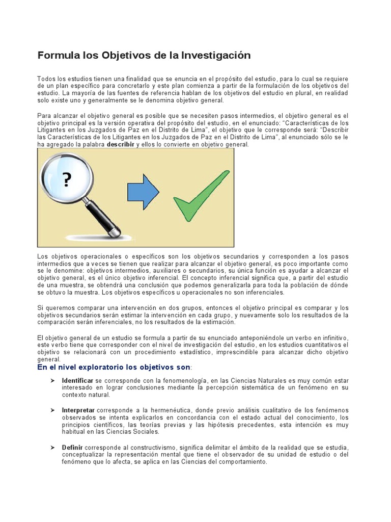 Formula Los Objetivos de La Investigación | PDF | Experimentar ...