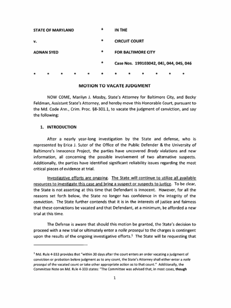 Syed - Motion To Vacate - 09-14-2022 | PDF Syed - Motion To Vacate - 09-14-2022 | PDF