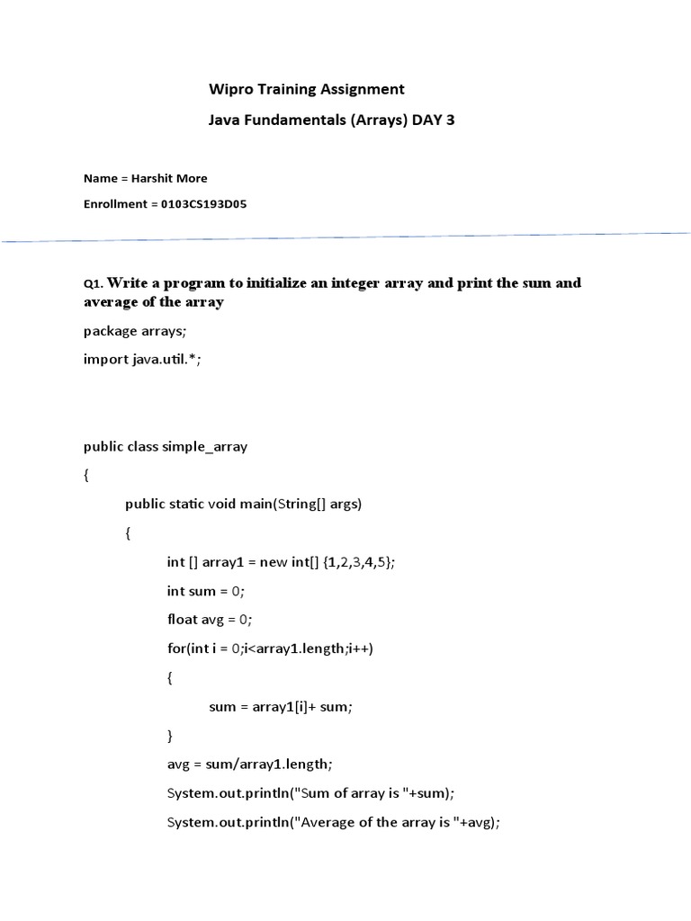 Wipro Training Assignment Day 3 Pdf Integer Computer Science Array Data Structure