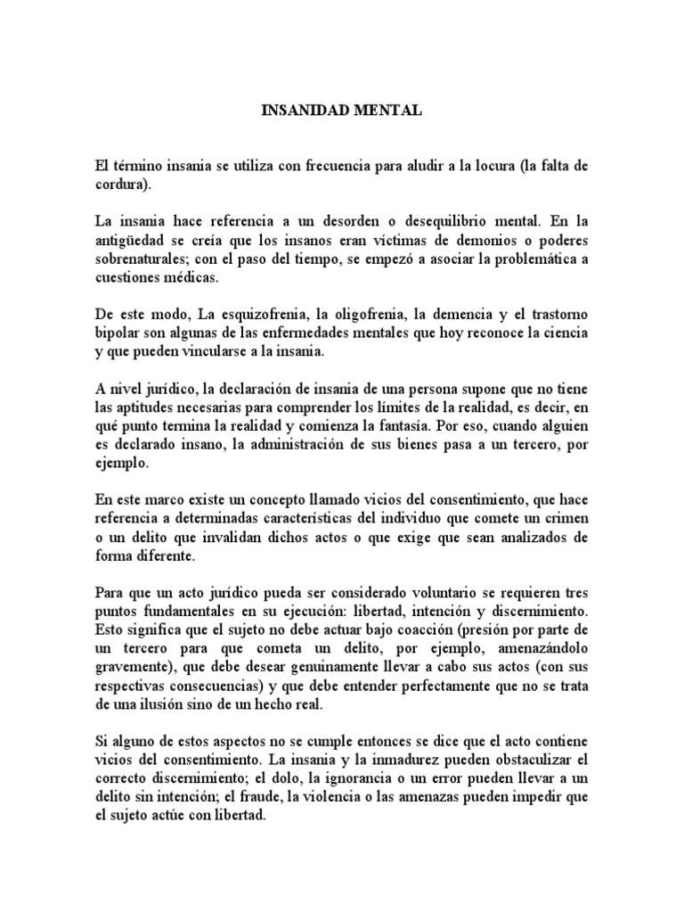 Insanidad Mental | PDF | Psicosis | Esquizofrenia