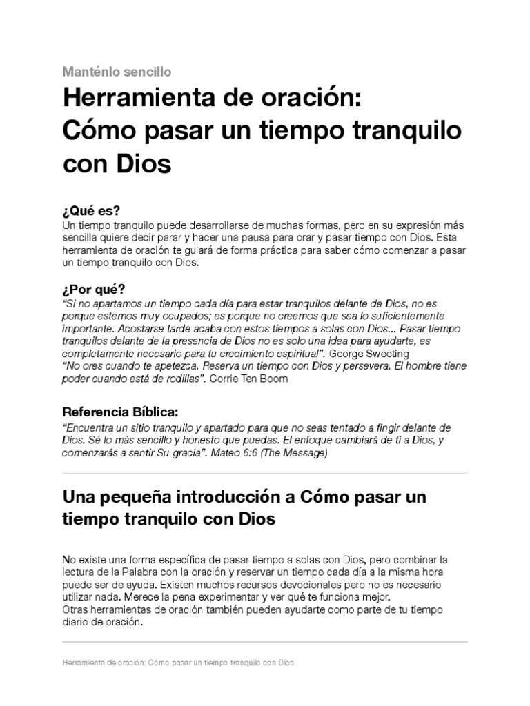 02 Herramienta de Oracion Como Pasar Un Tiempo Tranquilo Con Dios | PDF | orador del Señor | Oración