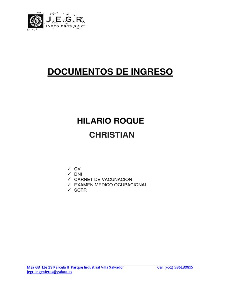 Documentos de Ingreso Hilario18 | PDF