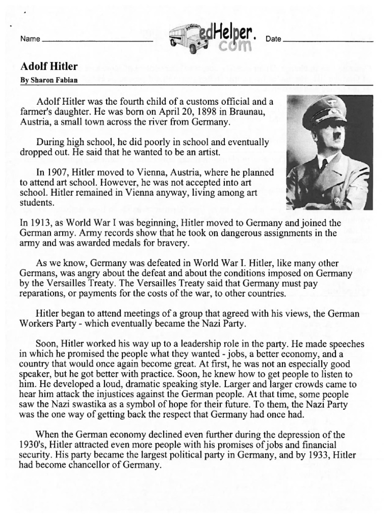 Hitler and Nazi Worksheet | PDF