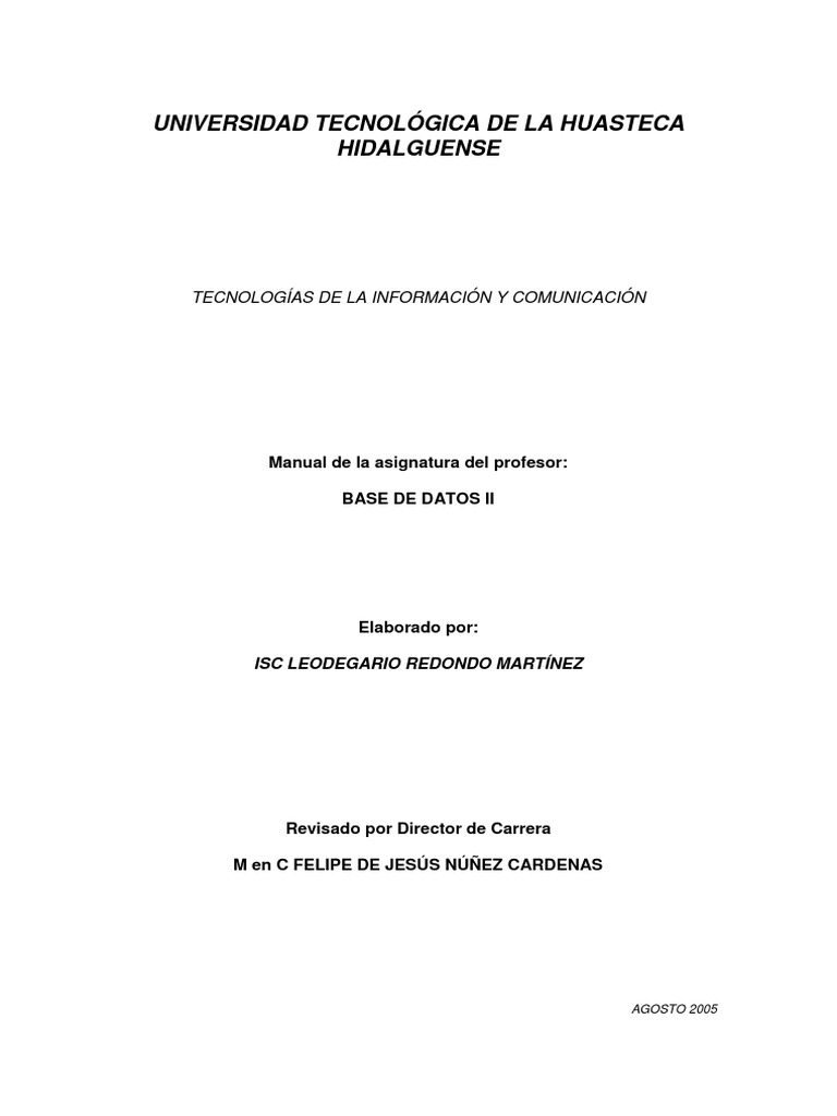Manual Base de Datos II TIC Completo | PDF | SQL | Bases de datos