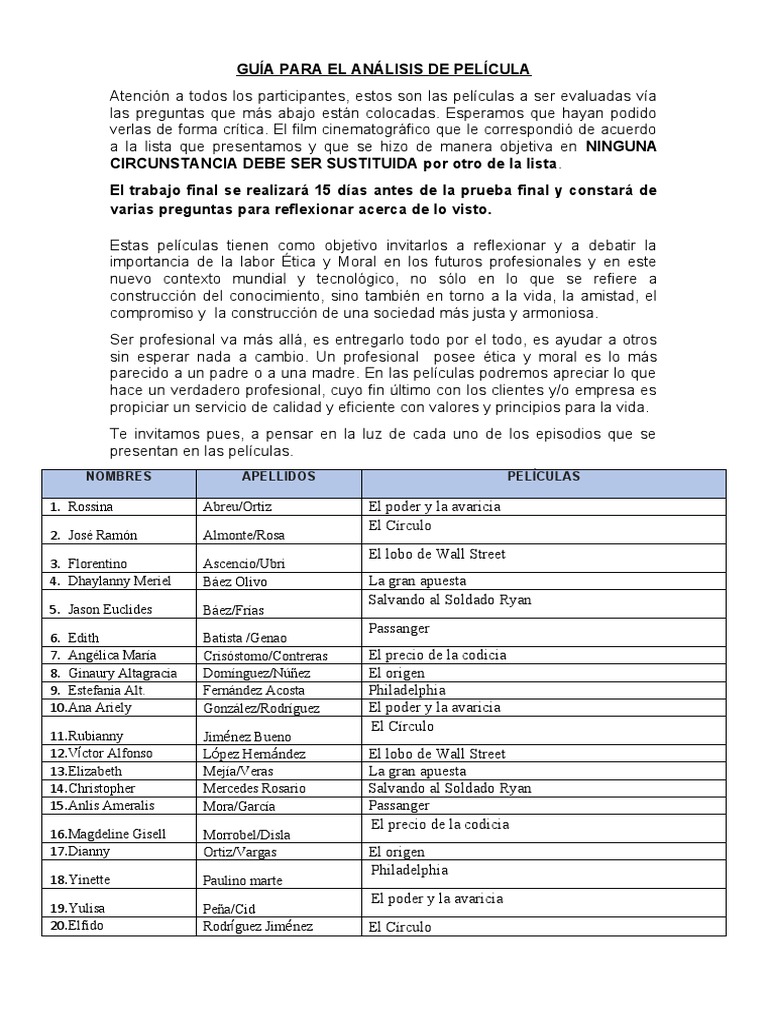 Guía Para El Analisis de Película | PDF