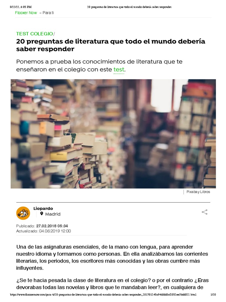 20 preguntas de literatura | PDF