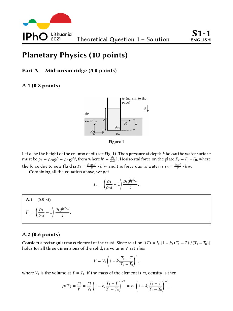 IPhO20212 T1-T3 Solution | PDF | Physical Quantities | Applied And Interdisciplinary Physics