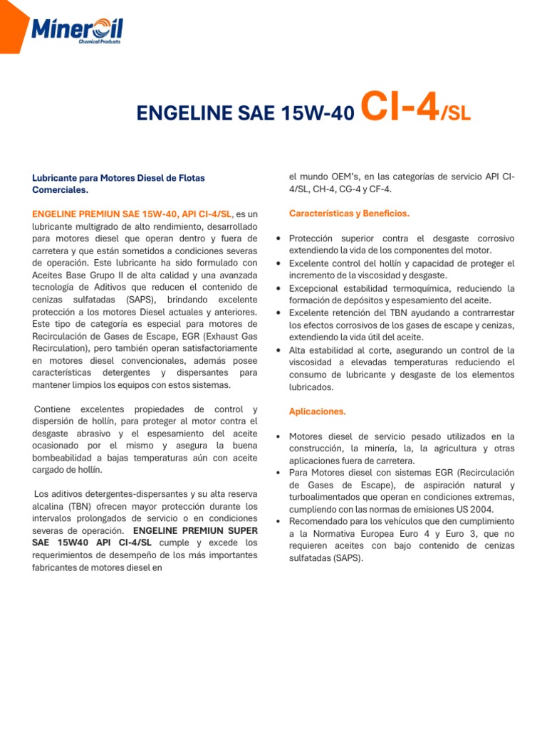 Engeline SAE 15W-40 CI-4 | PDF | Lubricante