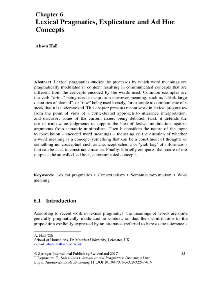02 - Lexical Pragmatics Explicature and Ad Hoc Concepts - HALL 2017 | PDF