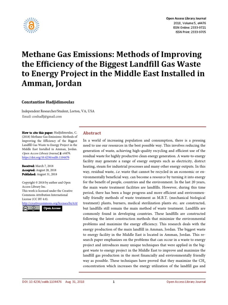 Methane Gas Emissions Methods of Improving The Efficiency of The Biggest Landfill Gas Waste ...