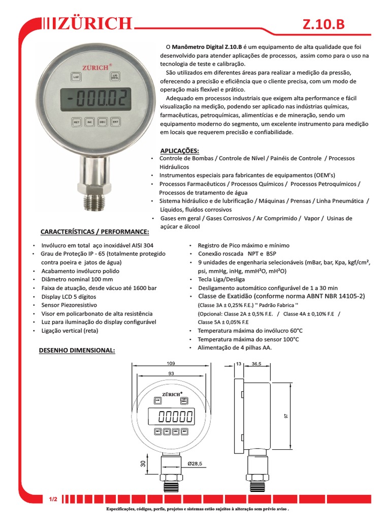 Manual Manômetro Digital Z.10.B | PDF | Medição de pressão | Corrosão