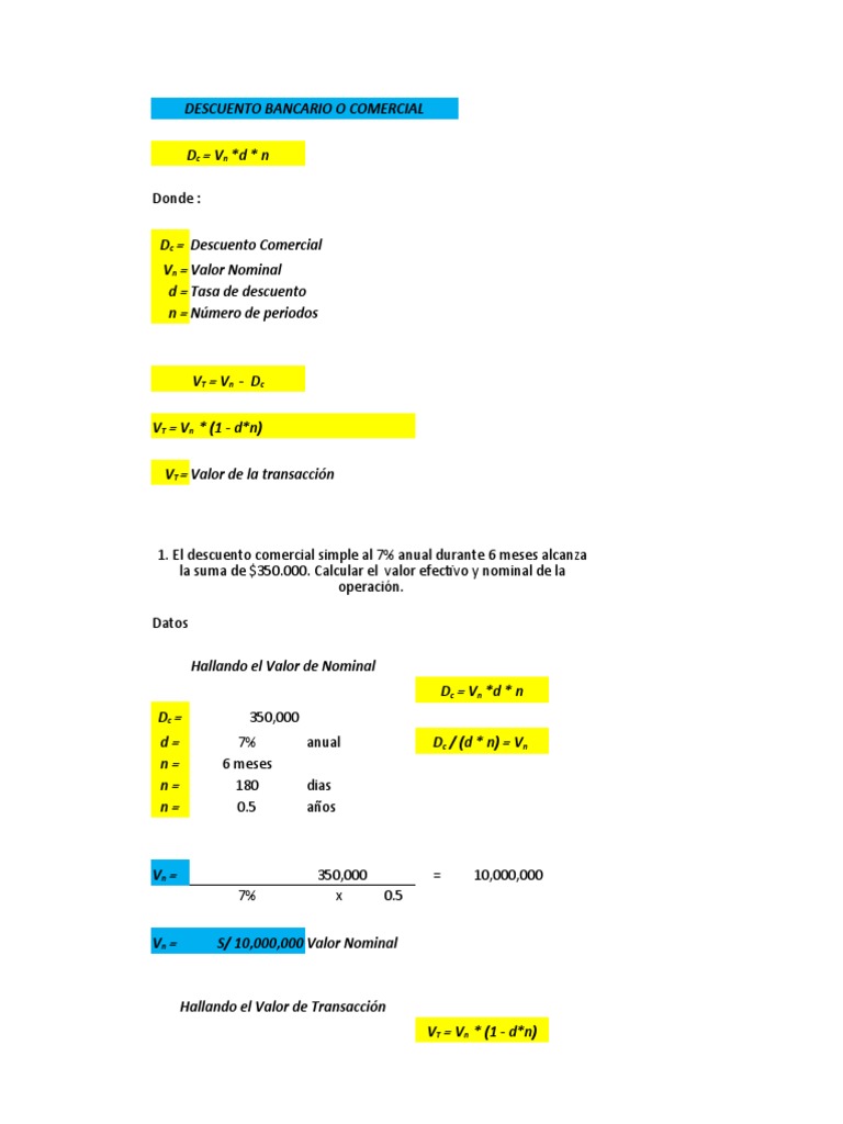 Cálculo de Descuentos Comerciales | PDF | Servicios financieros