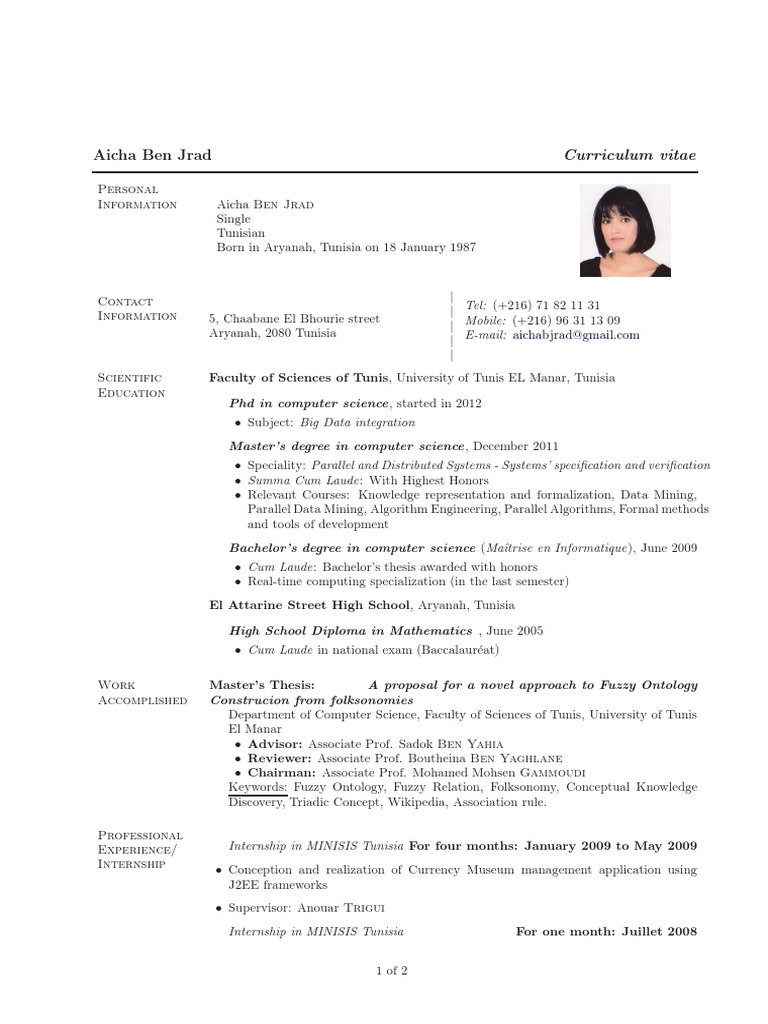 Aicha Ben Jrad Curriculum Vitae | PDF | Computer Science | Science