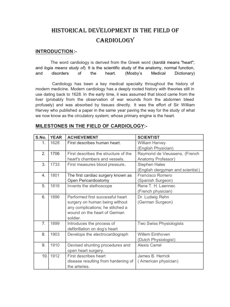 Historical Development of Cardiology | PDF | Wellness | Science ...