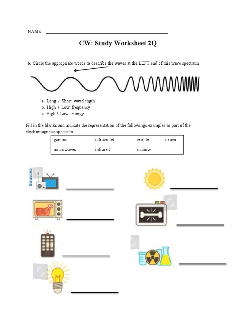 Electromagnetic Spectrum Worksheet Electromagnetic Spectrum