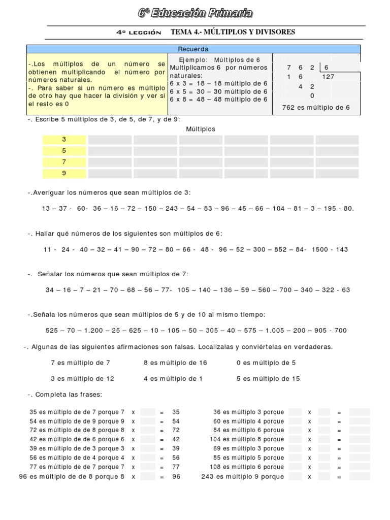Múltiplos y Divisores: Lección 4 | PDF | Aritmética | Matemáticas discretas