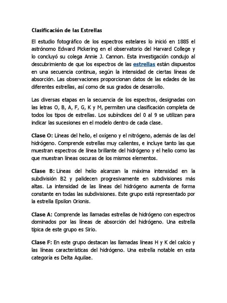Clasificación de Las Estrellas | PDF | Estrellas | Astronomía Clasificación de Las Estrellas | PDF | Estrellas | Astronomía
