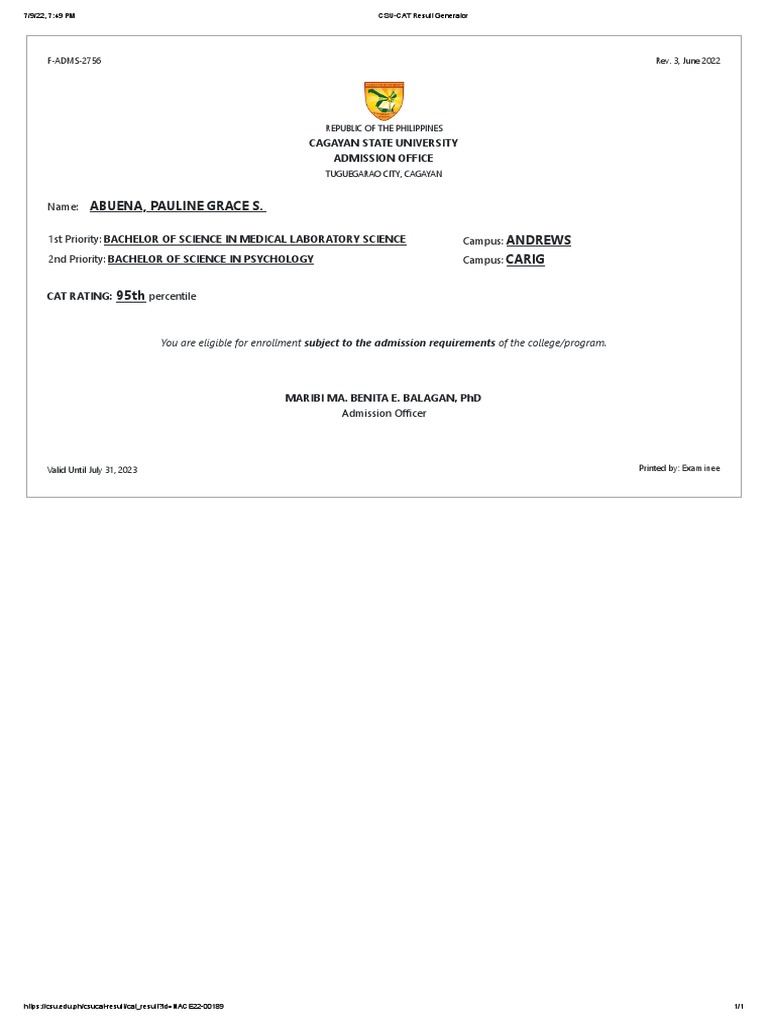 CSU-CAT Result Generator | PDF