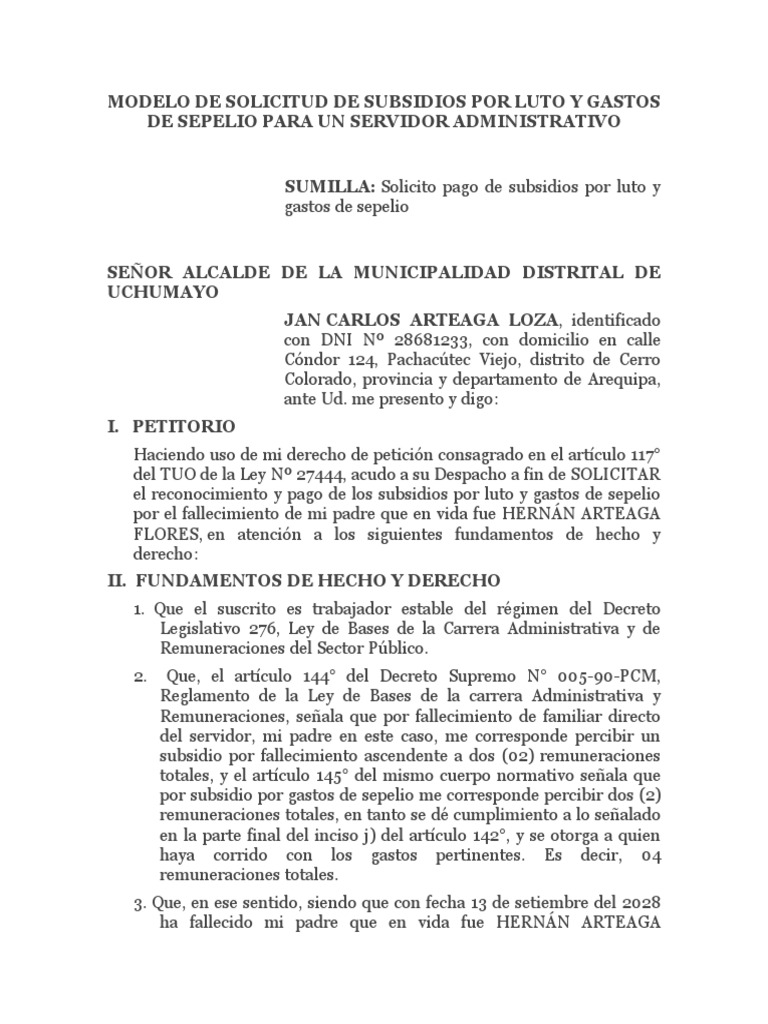 Solicitud de Subsidios por Luto y Sepelio | PDF | Gobernancia | Justicia