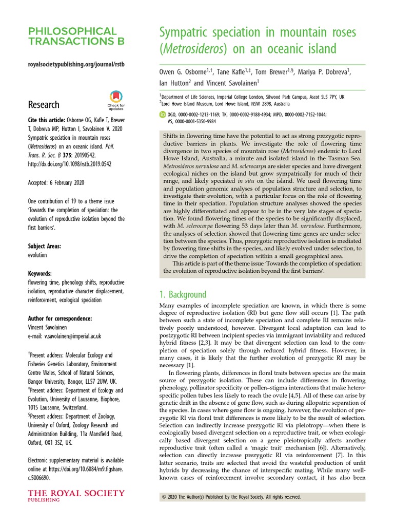 Sympatric Speciation in Mountain Roses | PDF | Evolution | Evolutionary ...