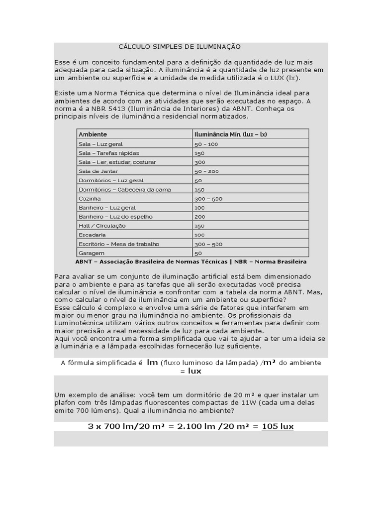 Cálculo Simples de Iluminação | PDF