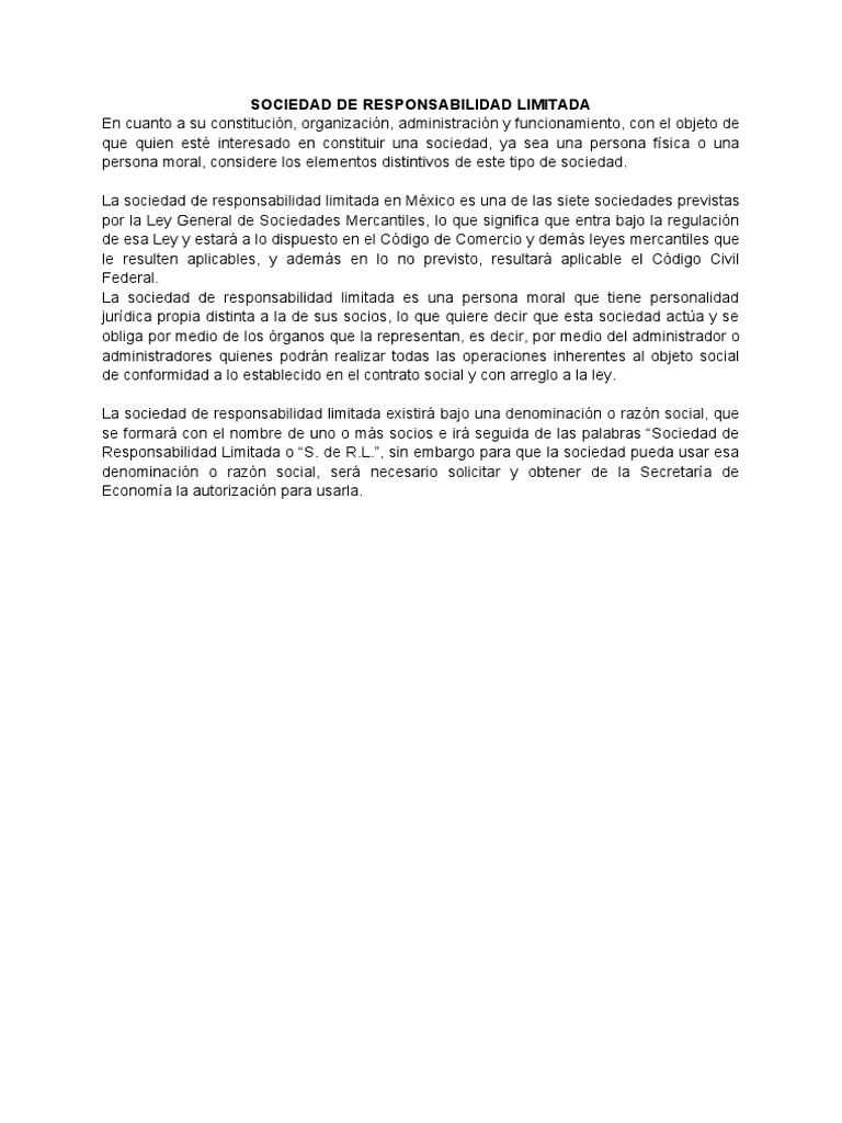 Sociedad de Responsabilidad Limitada | PDF