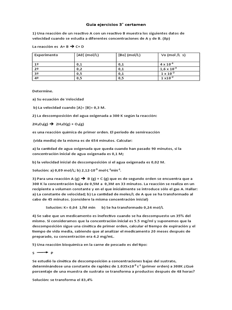 Guia Ejercicios 3 Certamen IQMA | PDF | Equilibrio químico | Concentración