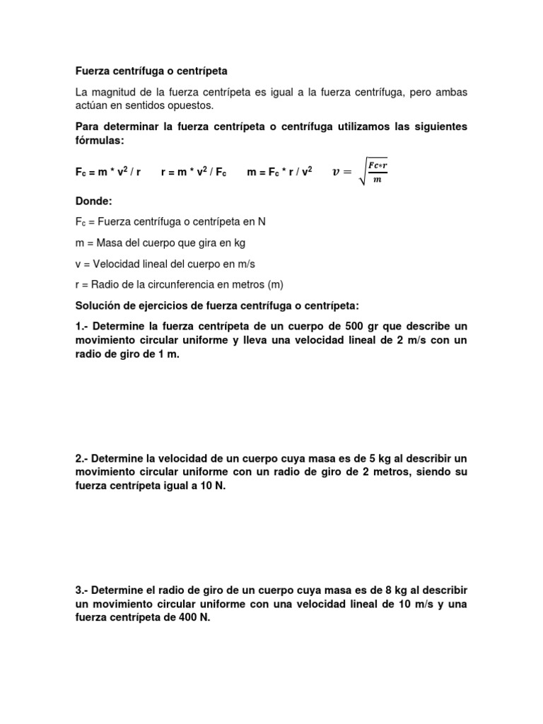 Fuerza Centrífuga o Centrípeta | PDF | Fuerza | Masa