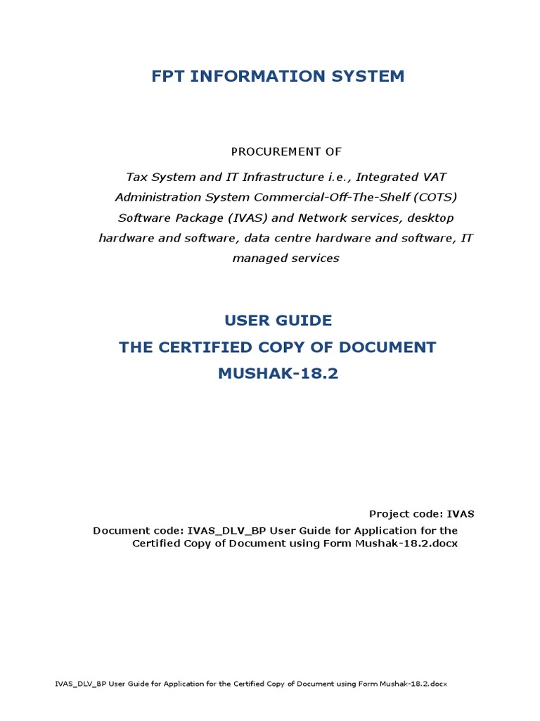 IVAS - DLV - BP User Guide For Application For The Certified Copy of Document Using Form Mushak ...