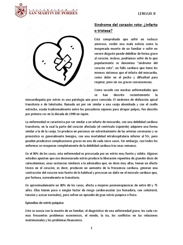 Síndrome Del Corazón Roto | PDF | Infarto de miocardio | Enfermedades y trastornos humanos