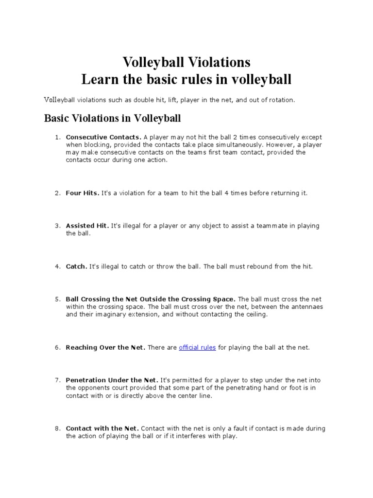 Volleyball Violations | PDF | Volleyball | Games Of Physical Skill
