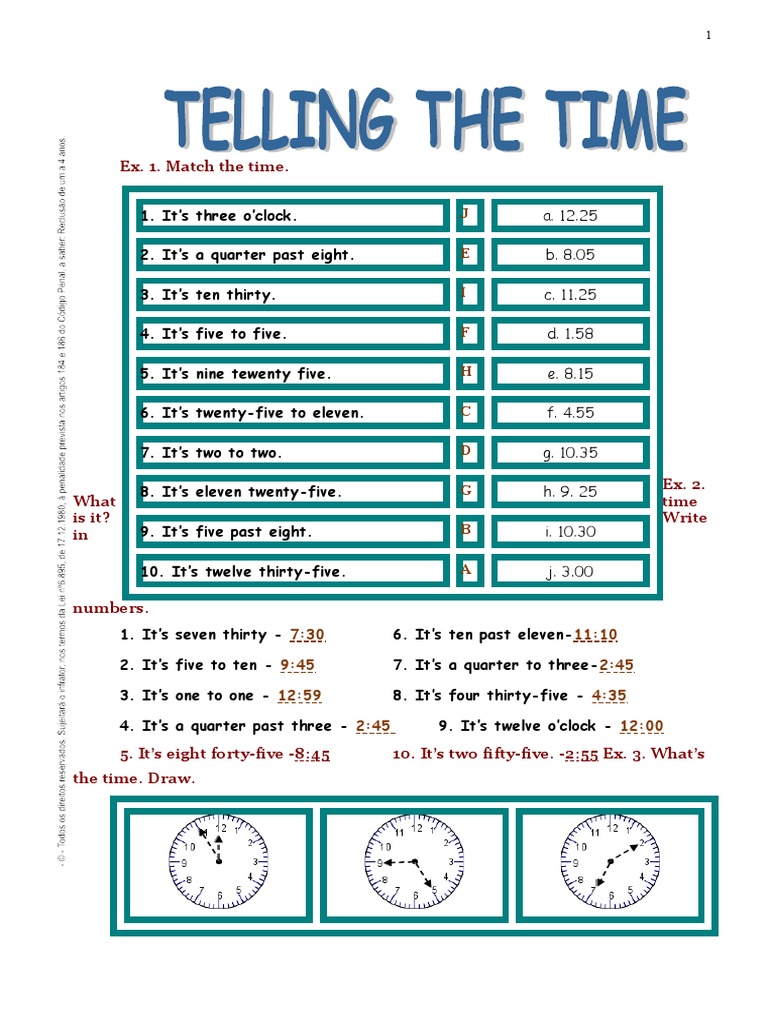 Telling The Time Exercises | PDF