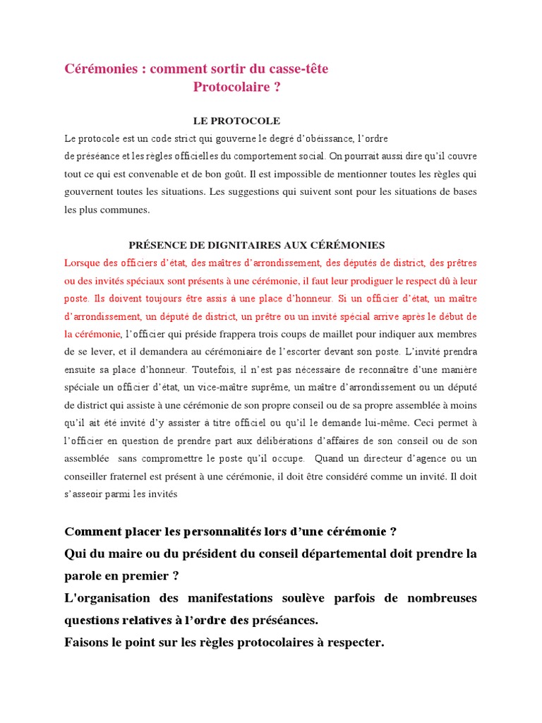 Règles de préséance en cérémonies officielles | PDF | Départements de ...