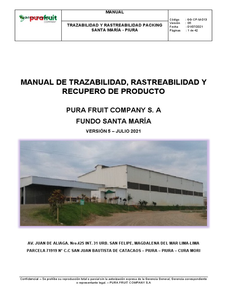 004 - Manual de Trazabilidad y Rastreabilidad - Packing Santa María (Piura) | PDF | Alimentos ...