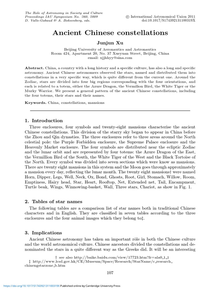 Ancient Chinese Constellations Overview | PDF | Constellation | China