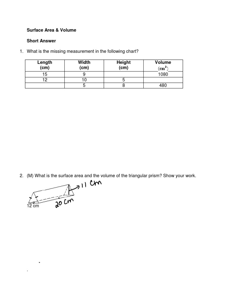 Surface Area and Volume HW | PDF