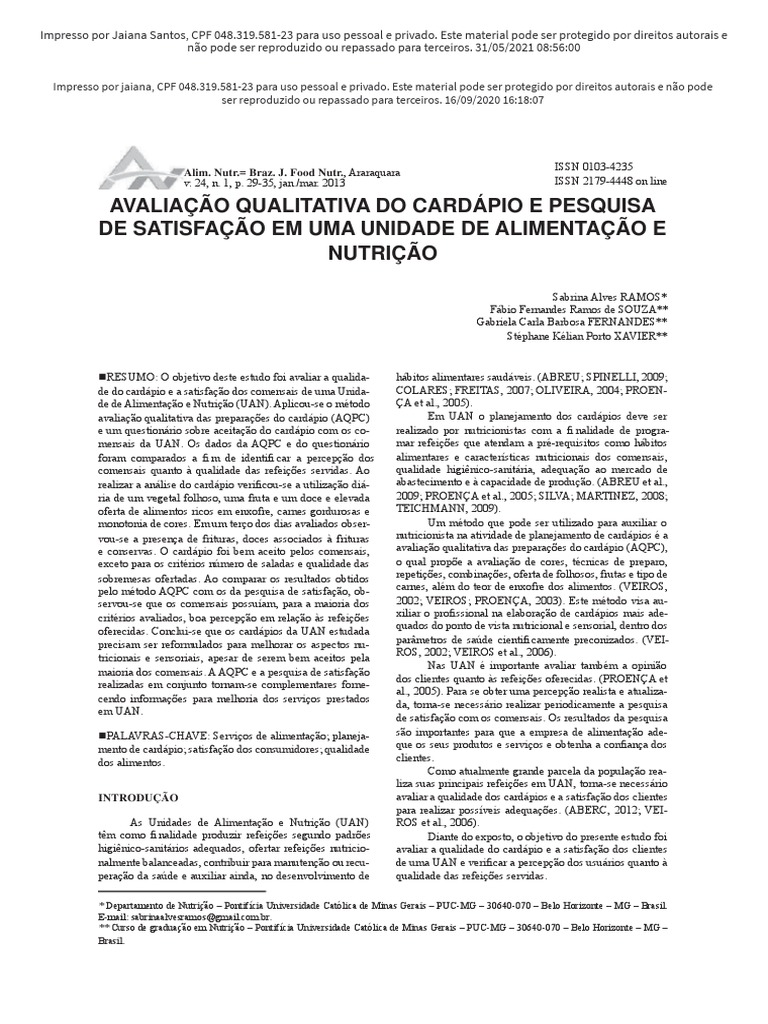 AQPC (Avaliação Qualitativa Do Cardápio) - Passei Direto - Passei ...