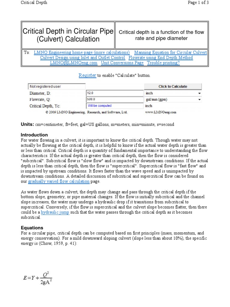 Critical Depth Calculations in Hydraulics | PDF | Physical Quantities ...