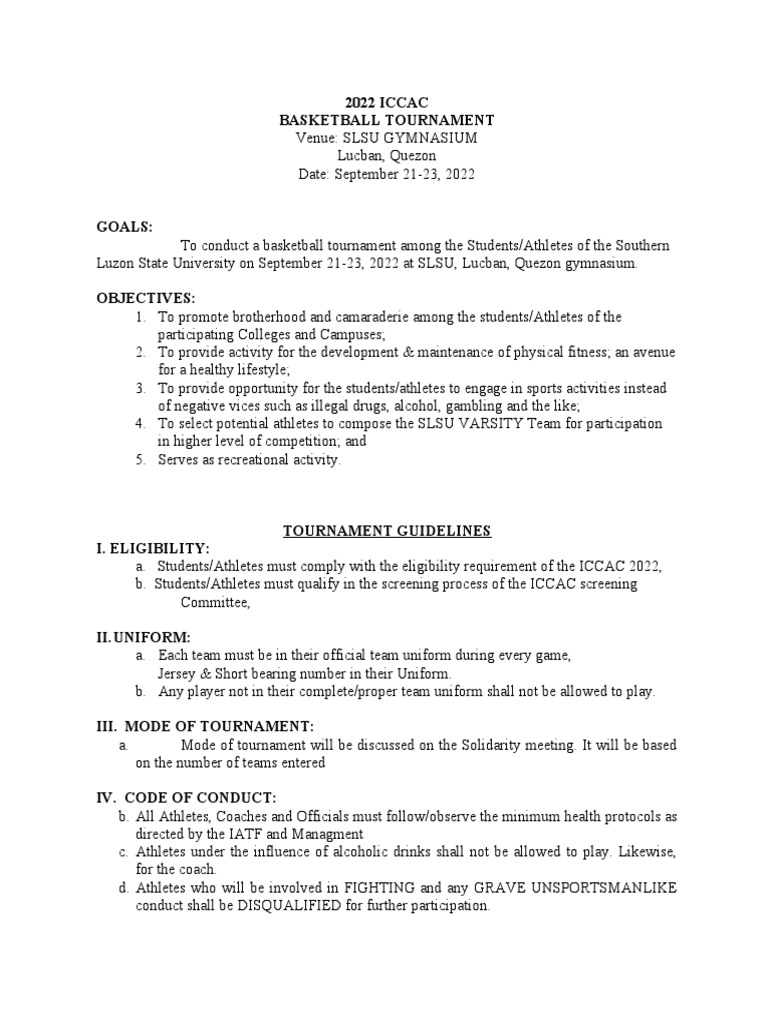 ICCAC Guidelines For Basketball Tournament | PDF | Justice | Crime ...