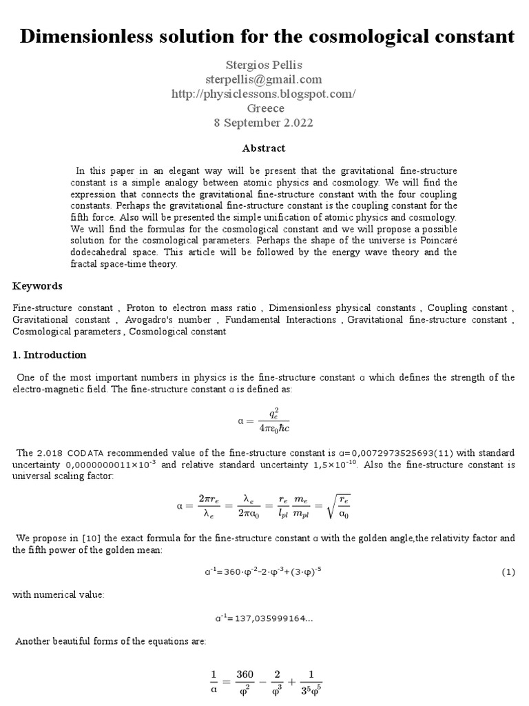 Dimensionless Solution For The Cosmological Constant | PDF | Quark ...