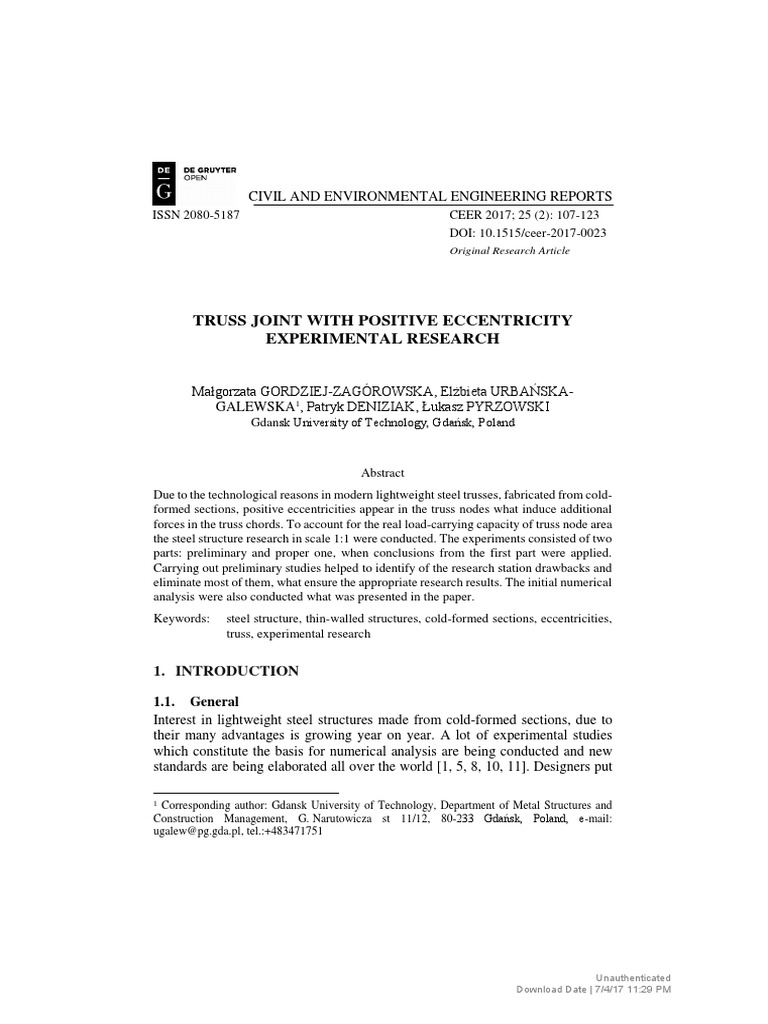 Truss Joint With Positive Eccentricity Experimenta | PDF | Truss ...