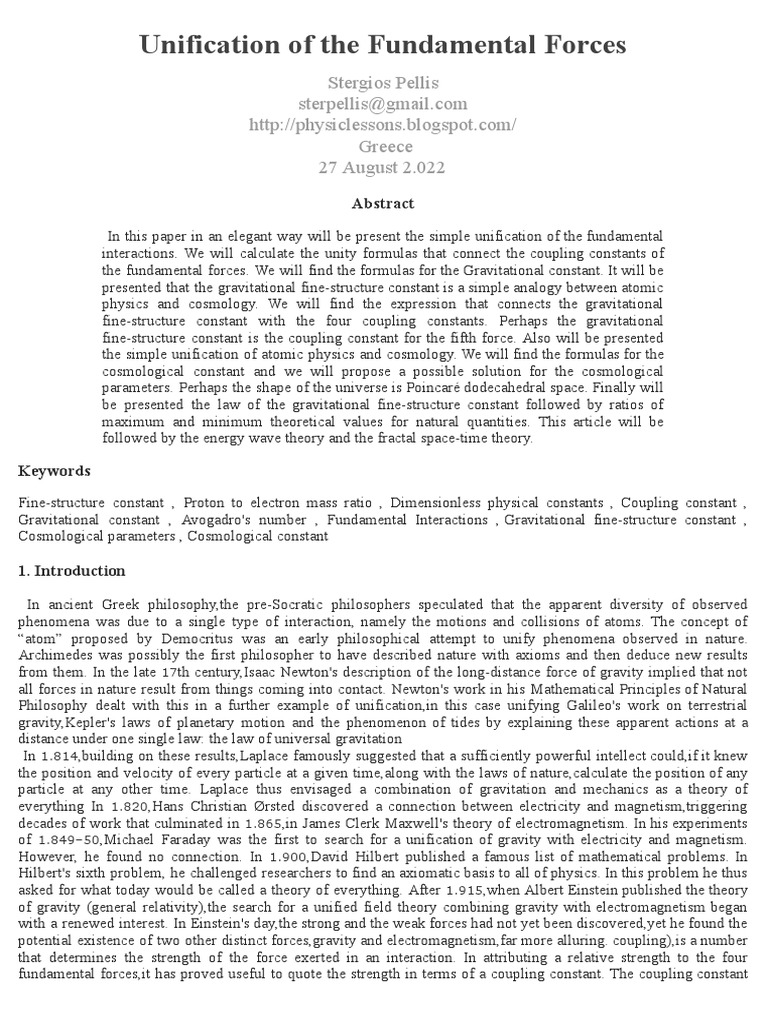 Unification of The Fundamental Forces | PDF | Fundamental Interaction ...