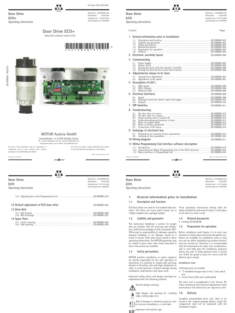 Operating Instructions for Door Drive ECO+: Commissioning, Adjustments, Interfaces, and ...