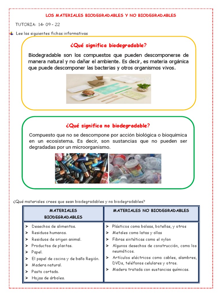Los Materiales Biodegradables y No Biodegradables | PDF | Residuos | El ...