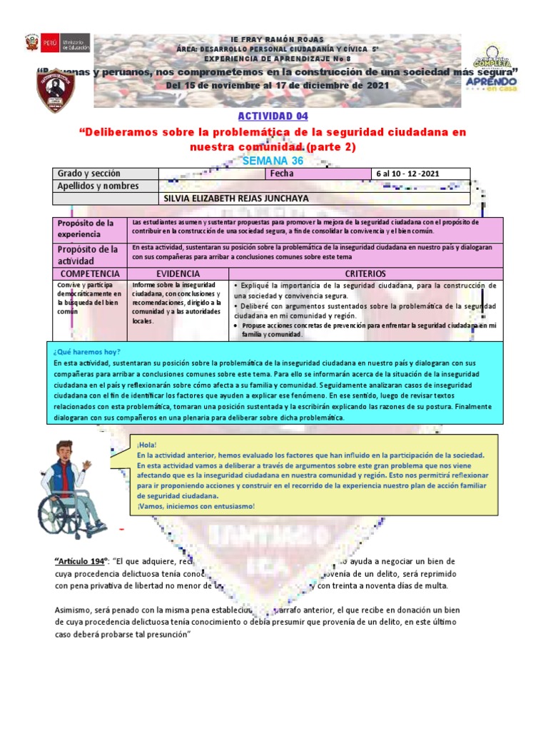 ACTIV 04 EXP. 09 DPCC - 5° Semana 36 | Descargar gratis PDF | Robo ...